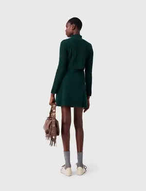 Maje Ribbed Knit 2-in-1 Dress With Gold Button Detail