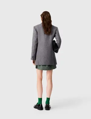 Maje Mid-length Wool Blend Double-breasted Coat With Rhinestone Brooch
