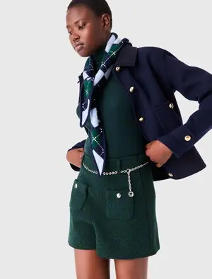 Maje Tweed Shorts With Chain Detail