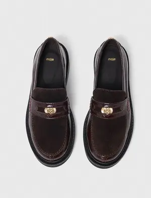 Maje Leather And Suede Penny Loafers