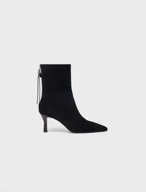 Maje Pointed-toe Suede Ankle Boots With Zip Detail