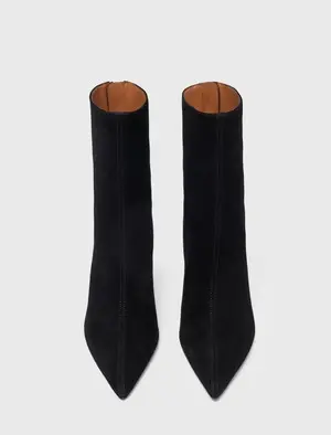 Maje Pointed-toe Suede Ankle Boots With Zip Detail