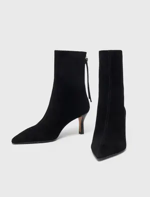 Maje Pointed-toe Suede Ankle Boots With Zip Detail