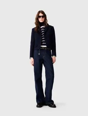 Maje Cropped Suit Jacket With Lurex Stripes - Navy