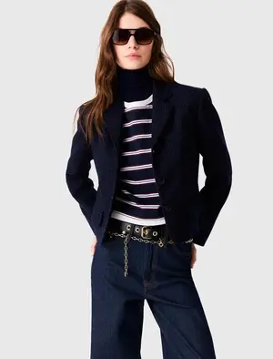 Maje Cropped Suit Jacket With Lurex Stripes