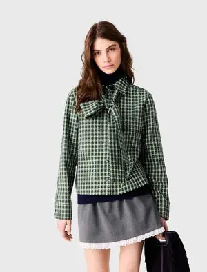 Maje Embellished Check Shirt With Removable Tie