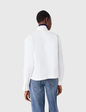 Maje Cotton Shirt With Removable Pussy Bow And Scalloped Trim