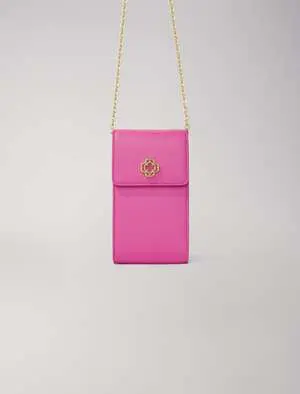 Maje Plain Leather Phone Pouch With Chain Strap - Fuchsia Pink