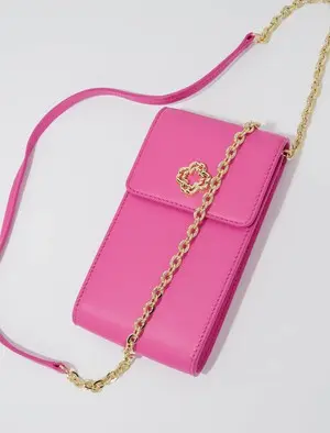Maje Plain Leather Phone Pouch With Chain Strap