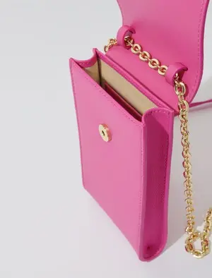 Maje Plain Leather Phone Pouch With Chain Strap