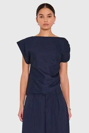 Amanda Uprichard Elroy Top In Manchester Pinstripe - Navy
