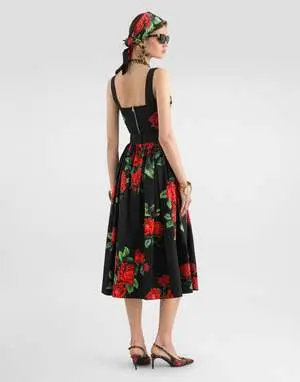 Dolce & Gabbana Rose-print Poplin Pleated Skirt
