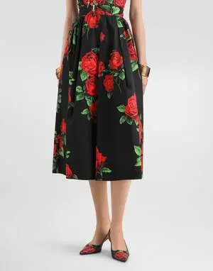 Dolce & Gabbana Rose-print Poplin Pleated Skirt