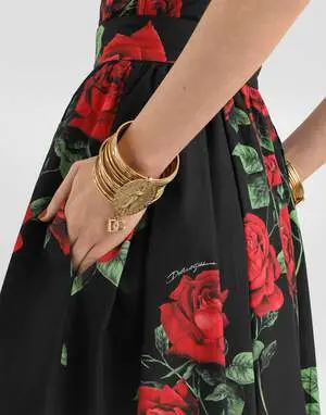 Dolce & Gabbana Rose-print Poplin Pleated Skirt