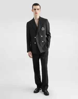 Dolce & Gabbana Double-breasted Linen Jacket With Patch