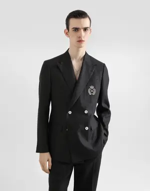 Dolce & Gabbana Double-breasted Linen Jacket With Patch