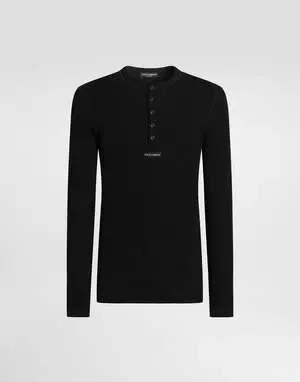 Dolce & Gabbana Serafino Jersey T-shirt With Logo - Black