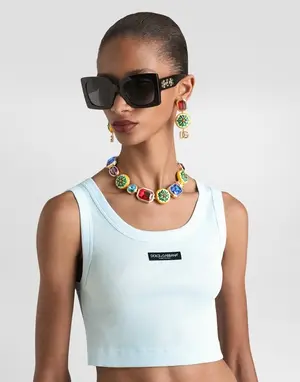 Dolce & Gabbana Cropped Ribbed Tank Top With Logo