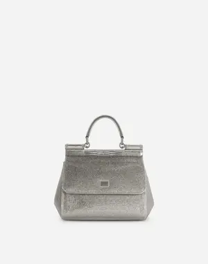 Dolce & Gabbana Medium Sicily Handbag In Satin With Rhinestones