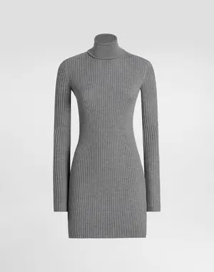 Dolce & Gabbana Turtleneck Long Dress In Wool - Grey