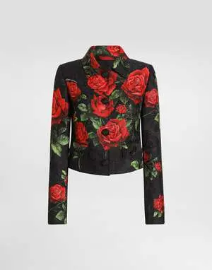 Dolce & Gabbana Rose-print Brocade Jacket With Jewel Buttons - Multicolor