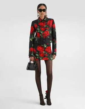 Dolce & Gabbana Rose-print Brocade Jacket With Jewel Buttons