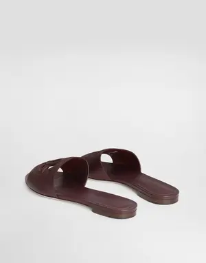 Dolce & Gabbana Calfskin Sliders With Dg Logo - Bordeaux