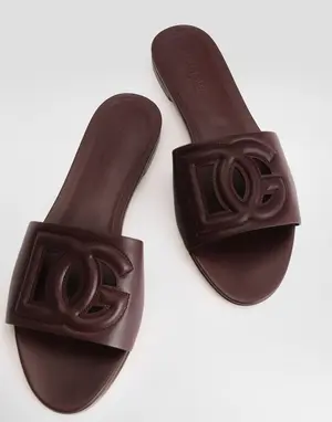 Dolce & Gabbana Calfskin Sliders With Dg Logo - Bordeaux