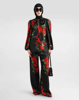 Dolce & Gabbana Rose-print Vanity Silk Trousers