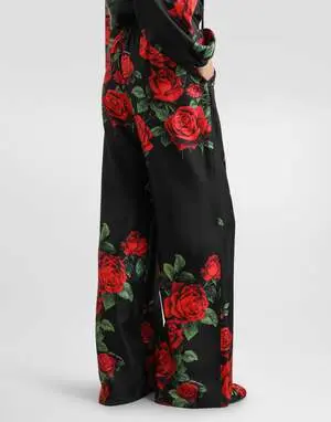 Dolce & Gabbana Rose-print Vanity Silk Trousers