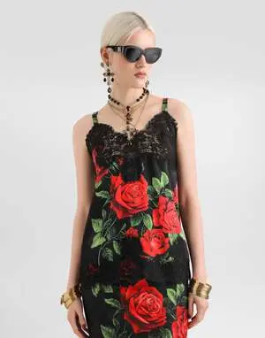 Dolce & Gabbana Rose-print Satin Lace Top