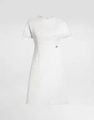 Dolce & Gabbana Raschel Tweed Midi Dress With Dg Logo - White