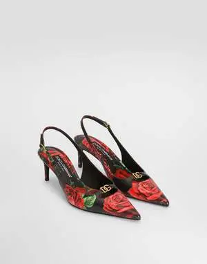 Dolce & Gabbana Rose-print Calfskin Slingbacks