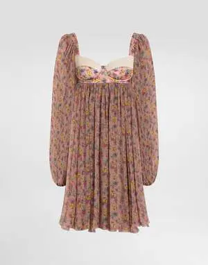 Dolce & Gabbana Small Floral-print Chiffon Dress With Lace - Multicolor