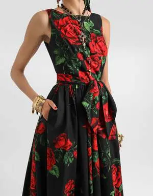 Dolce & Gabbana Rose-print Poplin Dress