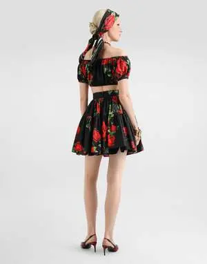 Dolce & Gabbana Rose-print Poplin Peplum Skirt