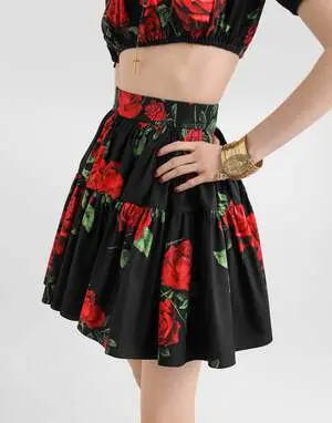 Dolce & Gabbana Rose-print Poplin Peplum Skirt