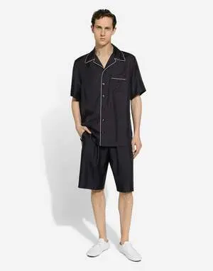 Dolce & Gabbana Silk Twill Jogging Shorts With Embroidery