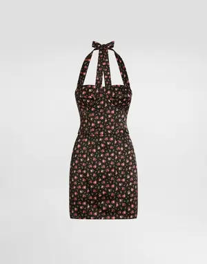 Dolce & Gabbana Rose-print Satin Mini Dress