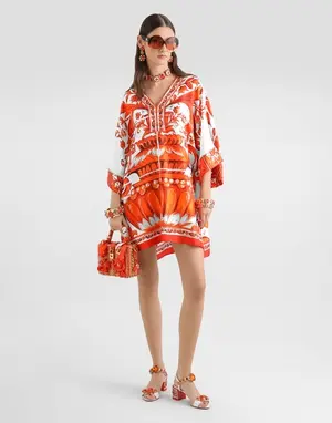 Dolce & Gabbana Majolica-print Twill Short Kimono Dress