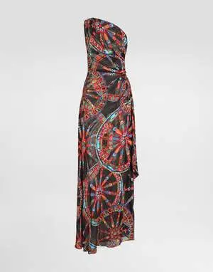 Dolce & Gabbana Carretto-print One-shoulder Twill Maxi Dress - Multicolor