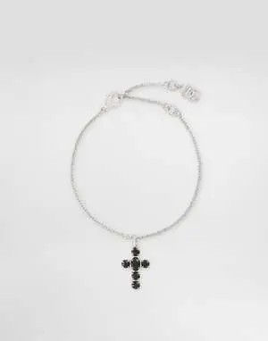 Dolce & Gabbana Link Bracelet With Rhinestone-detailed Cross Charms - Silver