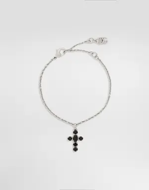 Dolce & Gabbana Rhinestone Cross Charm Link Bracelet - Silver