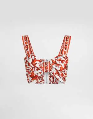 Dolce & Gabbana Majolica-print Poplin Bustier Top