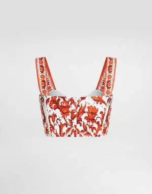 Dolce & Gabbana Majolica-print Poplin Bustier Top