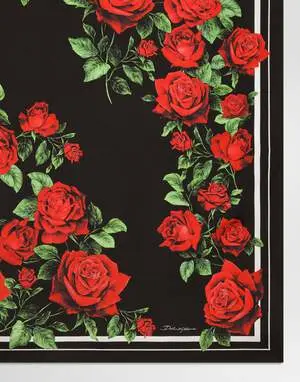 Dolce & Gabbana 90x90 Rose- Silk Twill Scarf