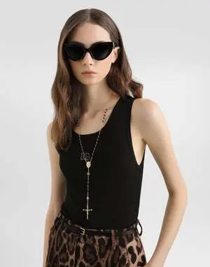 Dolce & Gabbana Ribbed Tank Top With Dg Embroidery And Rhinestones