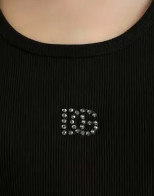 Dolce & Gabbana Ribbed Tank Top With Dg Embroidery And Rhinestones