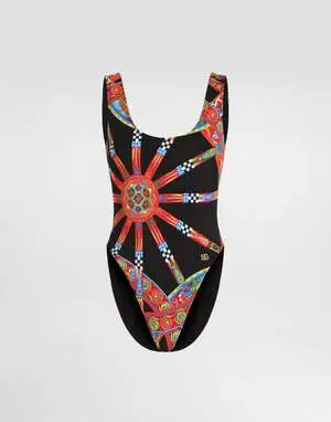 Dolce & Gabbana Dolce & Gabbana Carretto-Print One-Piece Olympic Swimsuit Multicolor