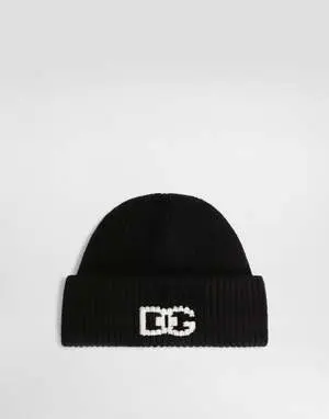 Dolce & Gabbana English Rib Knit Hat With Logo - Multicolor